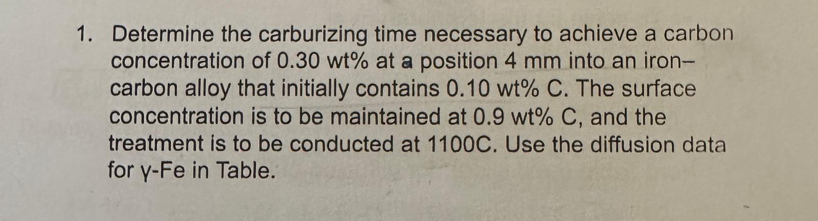 Solved Determine the carburizing time necessary to ﻿achieve | Chegg.com
