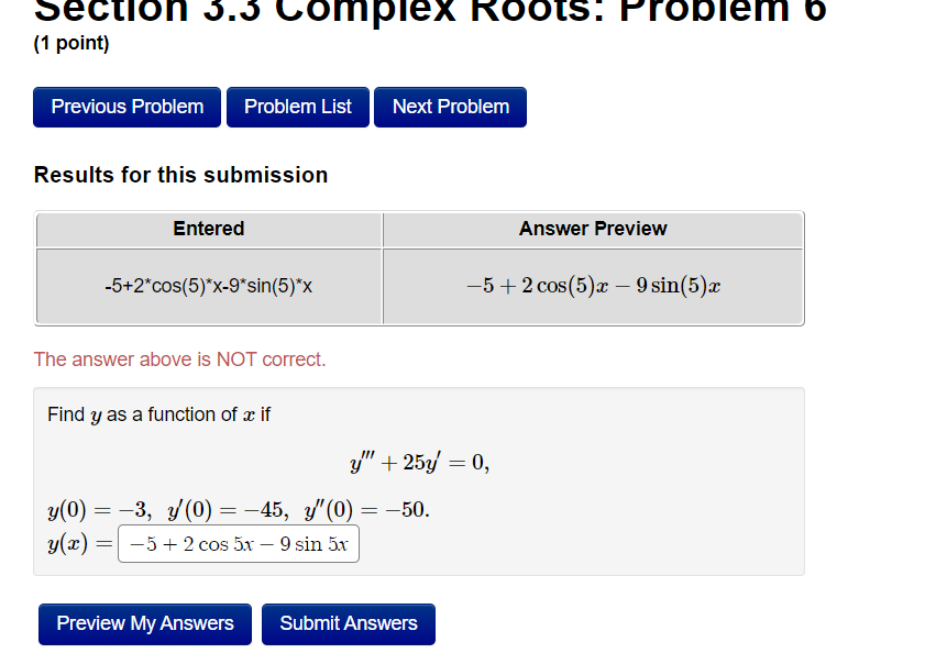 Solved Section 3.0 Complex Roots. Problem b (1 point) | Chegg.com