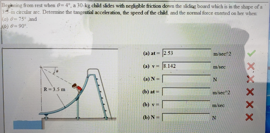 Solved Beginning from rest when 8 = 4°, a 30-kg child slides | Chegg.com