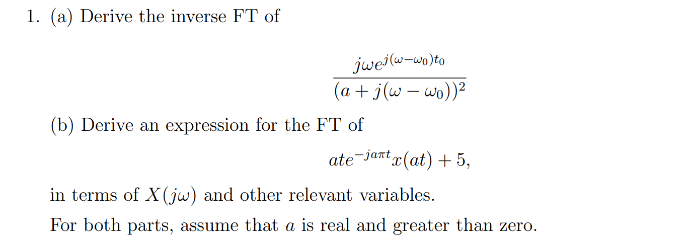 Solved 1. (a) Derive the inverse FT of jwej(w-wolto 2 ((ولا | Chegg.com