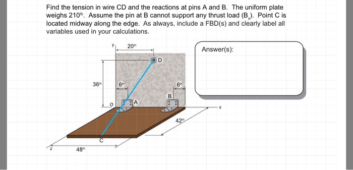 Solved Find the tension in wire CD and the reactions at pins | Chegg.com