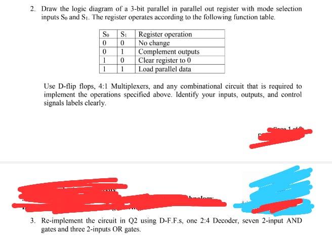 Solved 2. Draw the logic diagram of a 3-bit parallel in | Chegg.com
