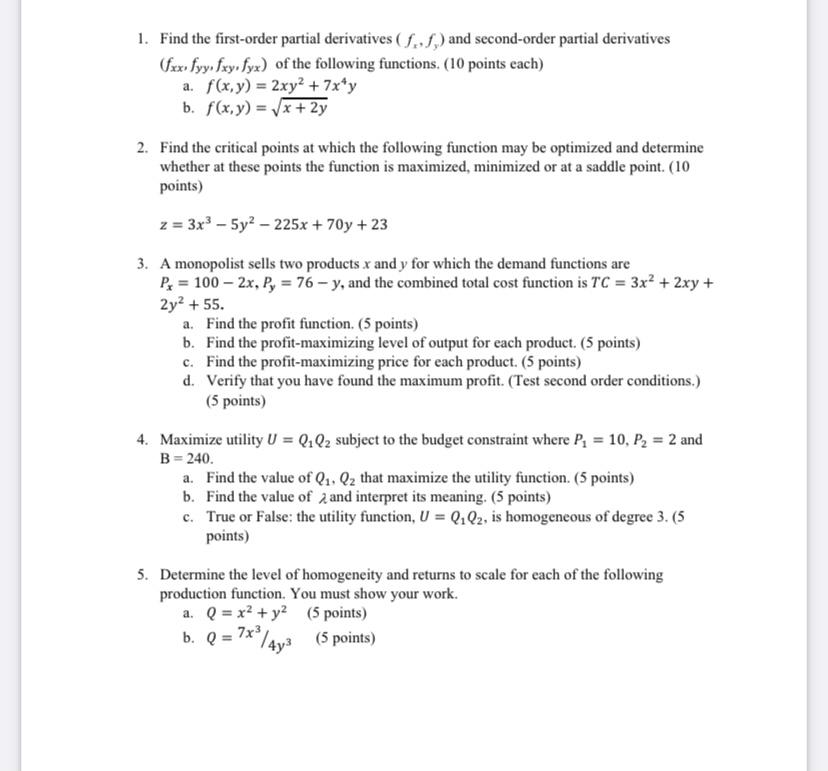 Solved 1. Find the first-order partial derivatives (CS) and | Chegg.com