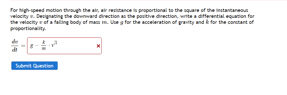 Solved For high-speed motion through the air, air resistance | Chegg.com
