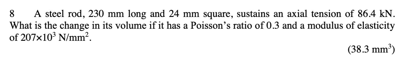 8 ﻿A steel rod, 230mm ﻿long and 24mm ﻿square, | Chegg.com