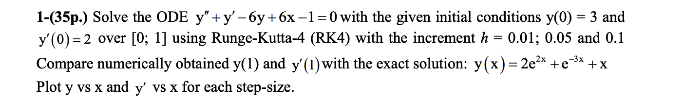 Solved WITH MATLAB: Plot y vs x and y' vs x and y vs y' | Chegg.com