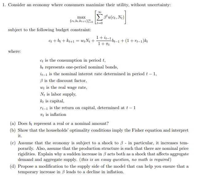 Solved 1. Consider an economy where consumers maximize their | Chegg.com