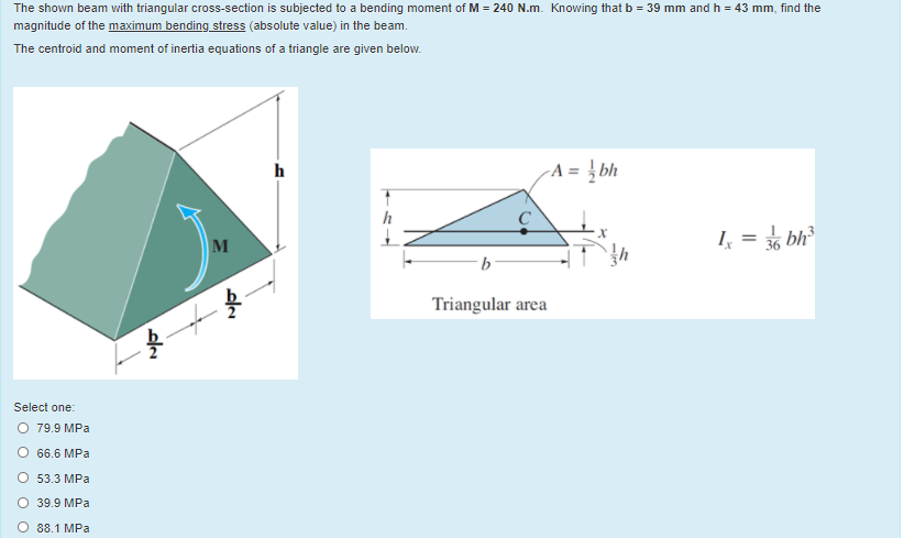 Solved The shown beam with triangular cross-section is | Chegg.com