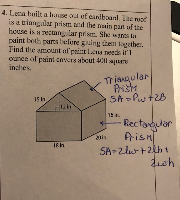 Solved 4. Lena built a house out of cardboard. The roof is a | Chegg.com