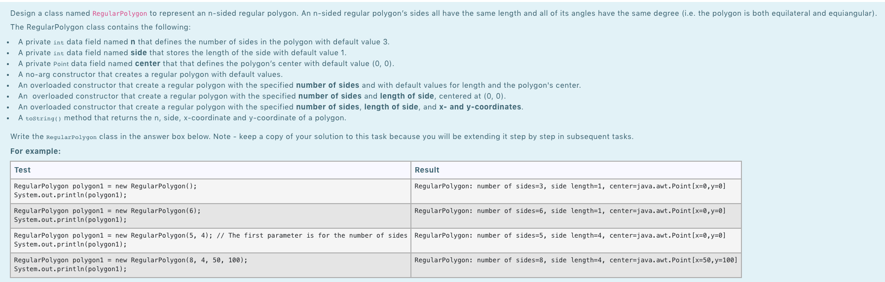 Solved JAVA Design a class named RegularPolygon to represent | Chegg.com
