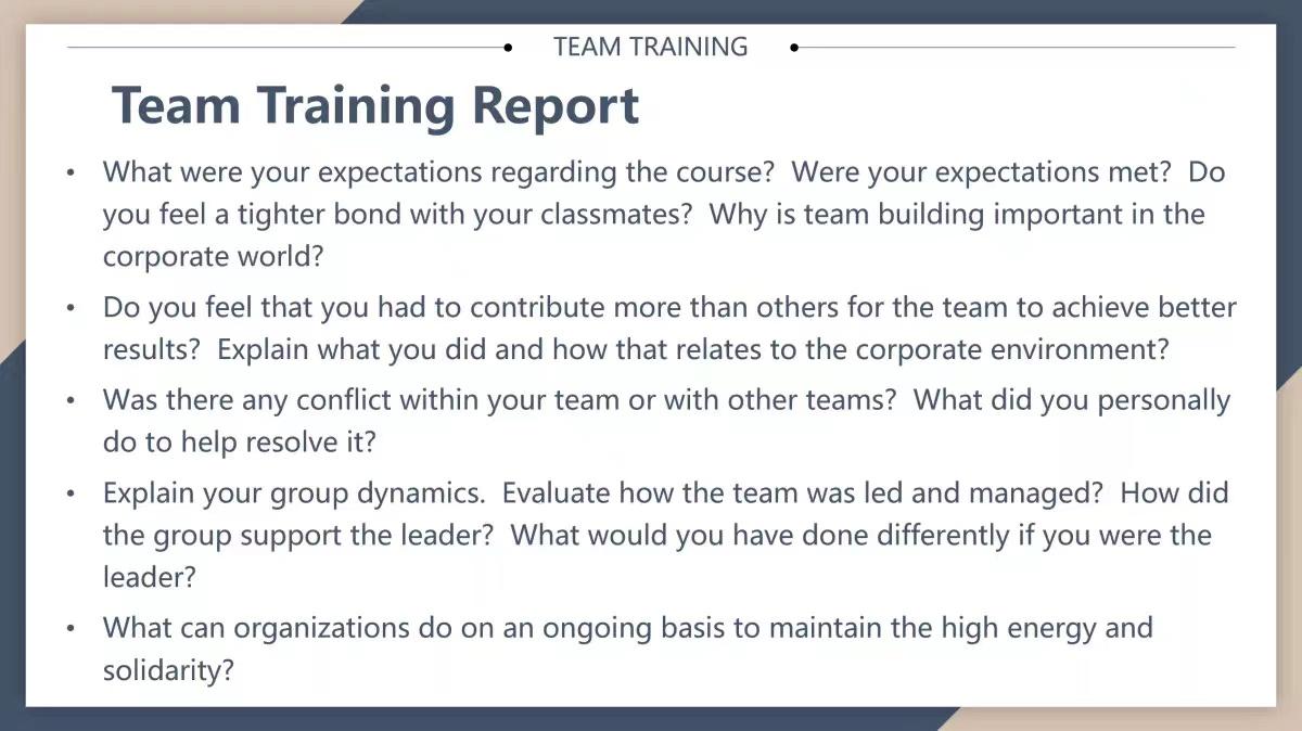 Team Training Report - What were your expectations | Chegg.com