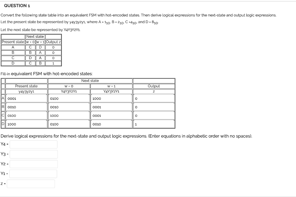 Solved Convert the following state table into an equivalent | Chegg.com