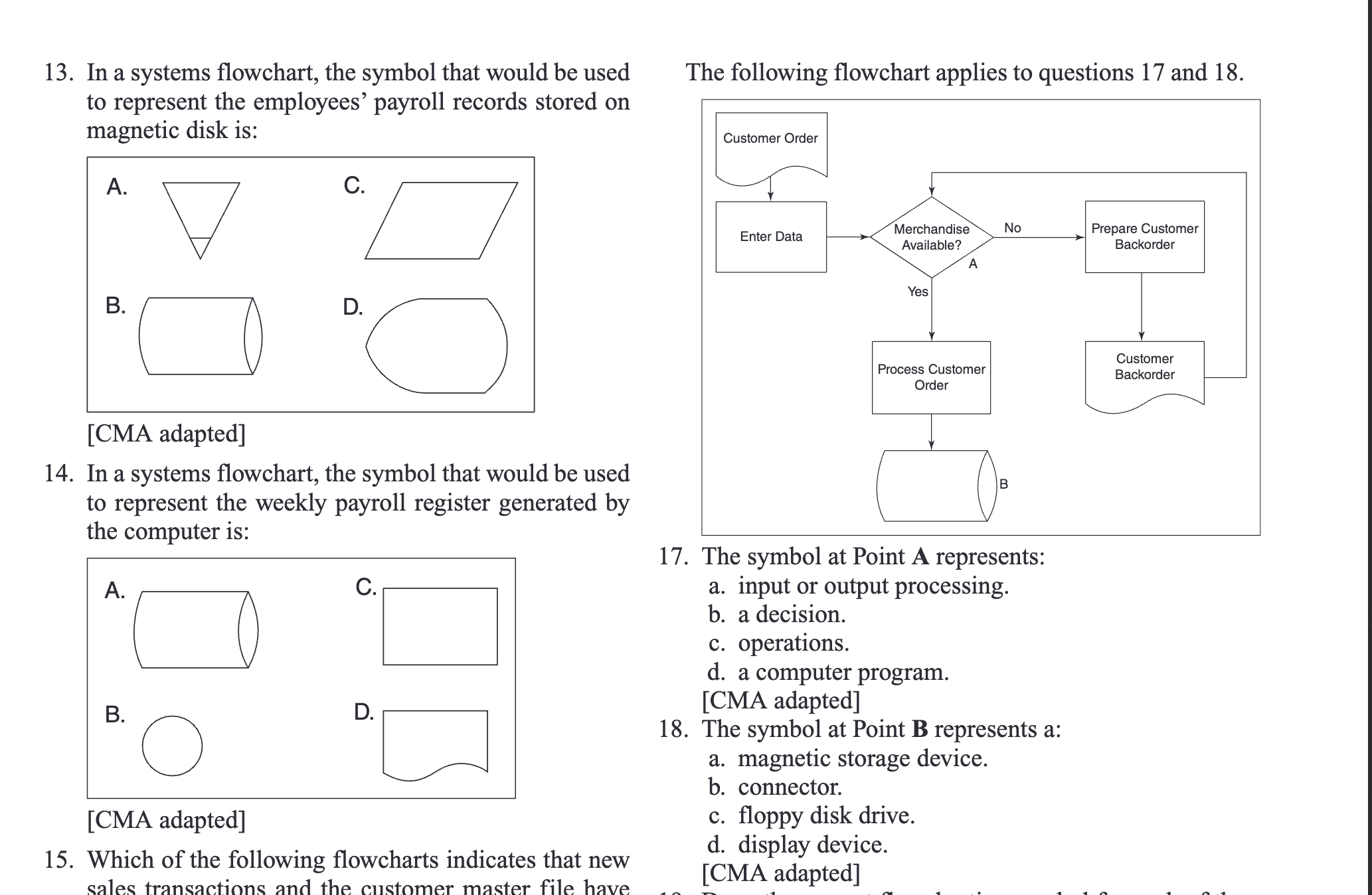 13. In a systems flowchart, the symbol that would be | Chegg.com