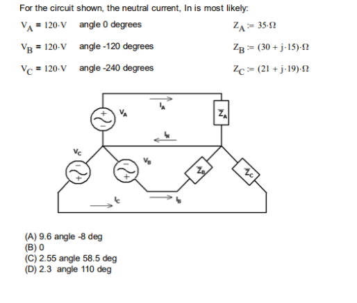 Solved For the circuit shown, the neutral current, In is | Chegg.com