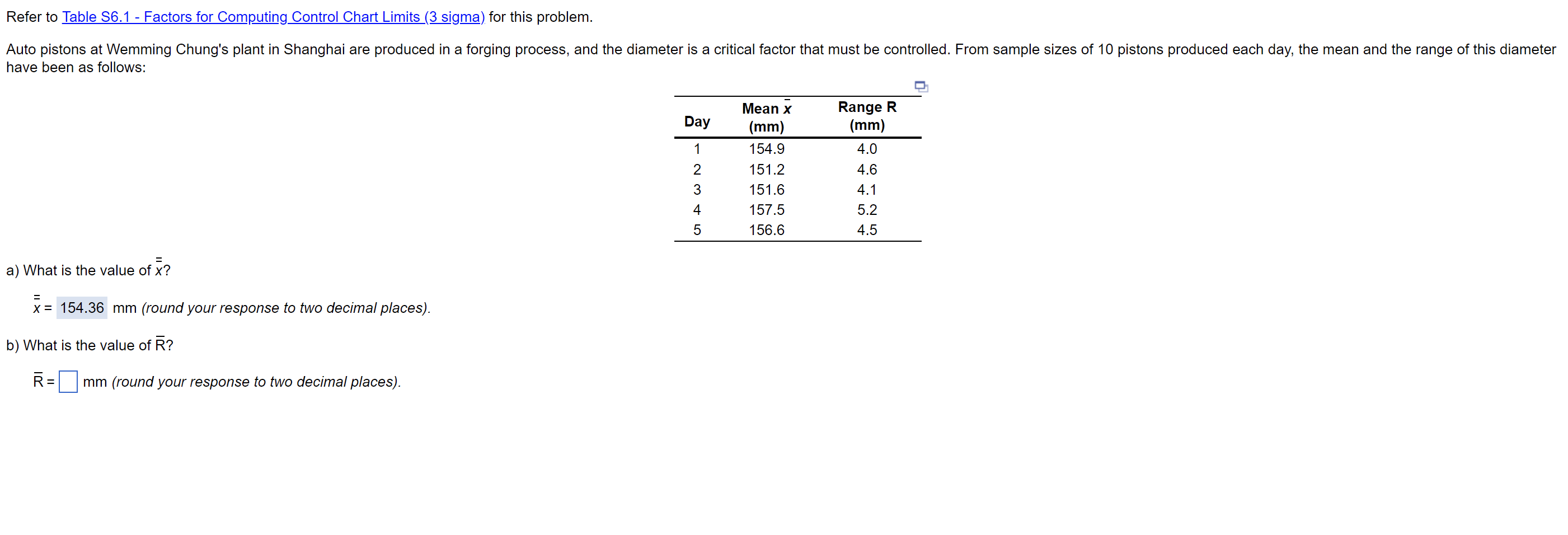Solved Refer to Table S6.1 - Factors for Computing Control | Chegg.com