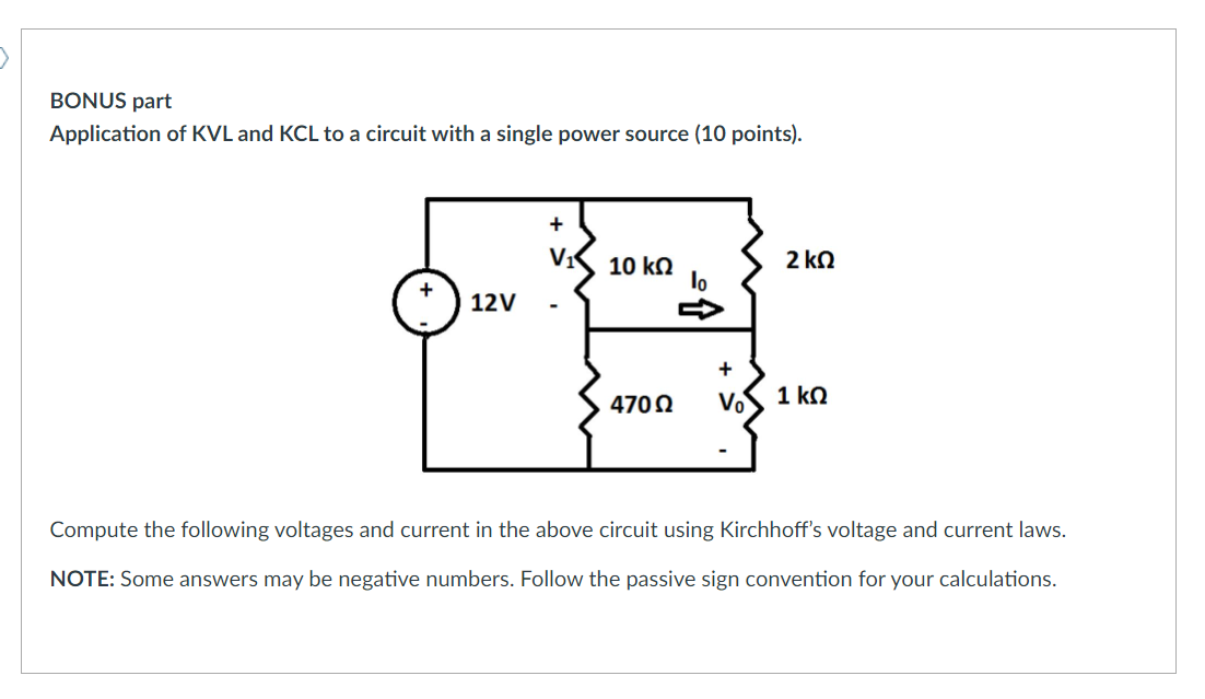 Solved BONUS part Application of KVL and KCL to a circuit | Chegg.com