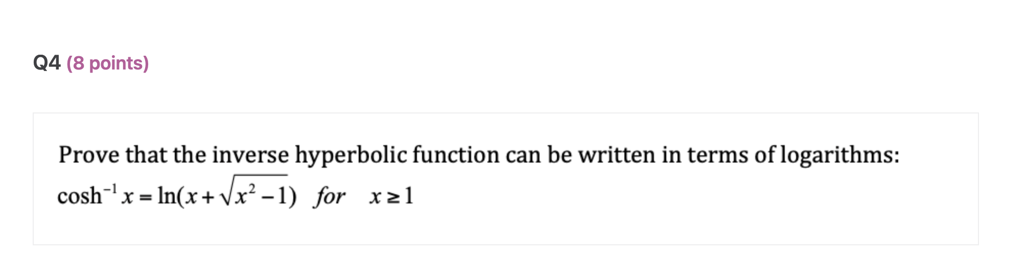 Solved Prove that the inverse hyperbolic function can be | Chegg.com