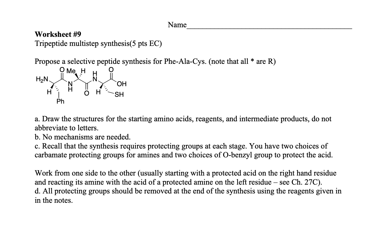 Solved Name Worksheet #9 Tripeptide multistep synthesis(5 | Chegg.com