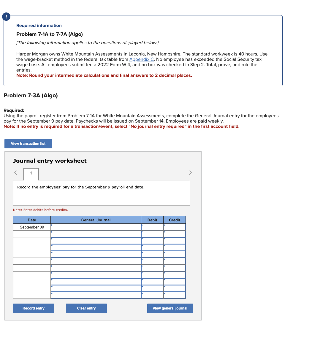 Required informationProblem 7-1A to 7-7A (Algo)[The | Chegg.com