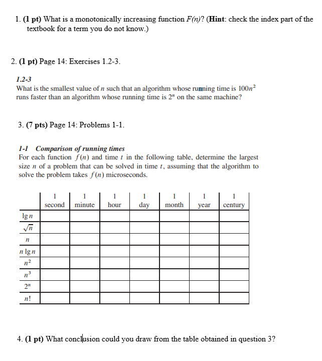 Solved 1 1 Pt What Is A Monotonically Increasing Function