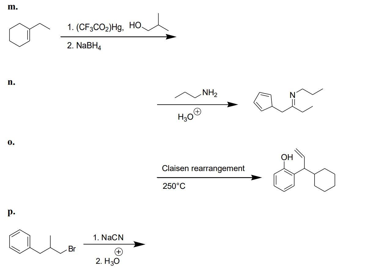 Solved m. 1. (CF3CO2)Hg, HO 2. NaBH4 n. NH2 N H30 0. OH | Chegg.com