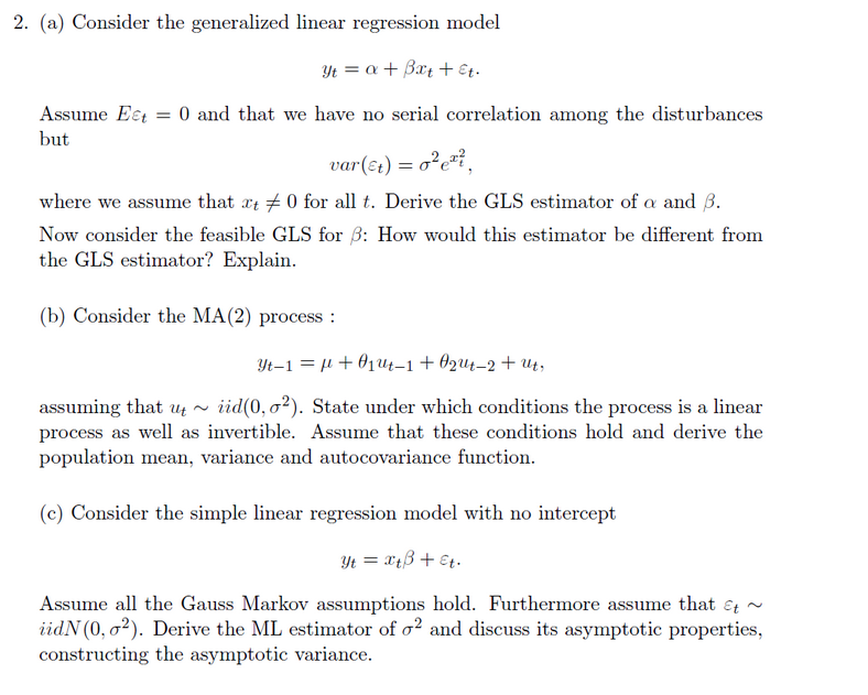 2. (a) Consider the generalized linear regression | Chegg.com