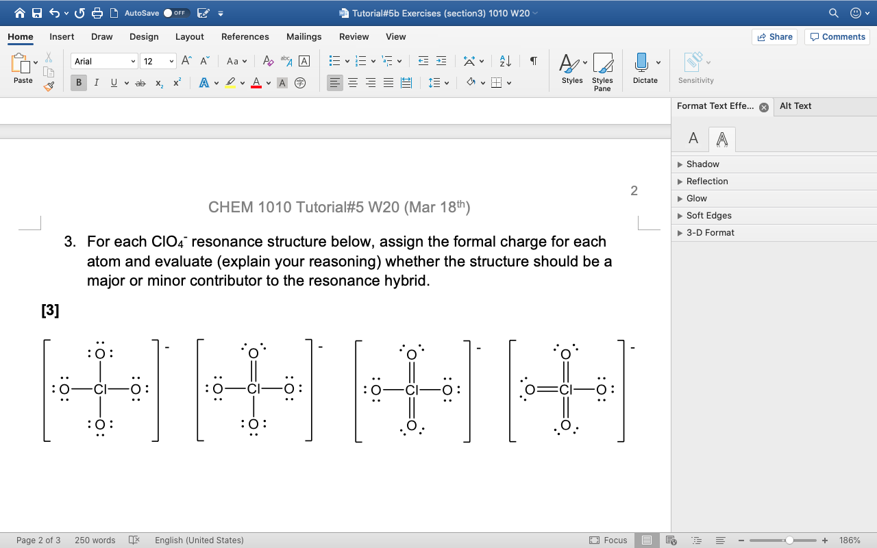 Solved For each ClO4- resonance structure below, assign the | Chegg.com