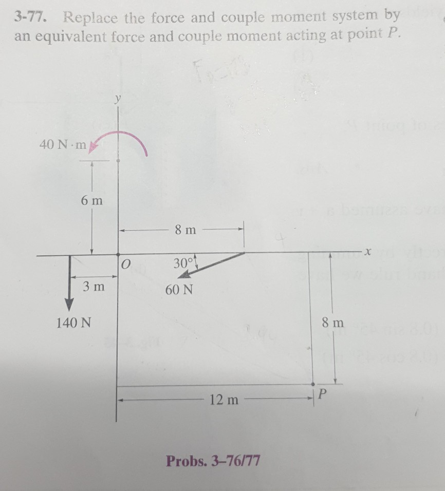 Solved 3-77. Replace the force and couple moment system by | Chegg.com