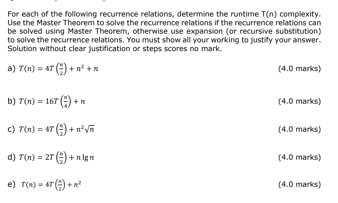 Solved For each of the following recurrence relations, | Chegg.com