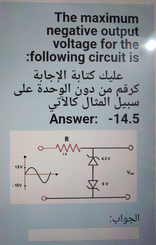 Solved The maximum negative output voltage for the | Chegg.com