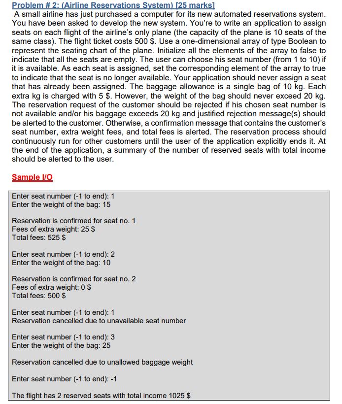 Solved Problem \# 2: (Airline Reservations System) [25 | Chegg.com