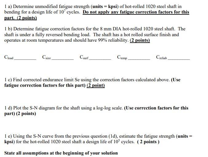 Solved 1 a) Determine unmodified fatigue strength (units = | Chegg.com