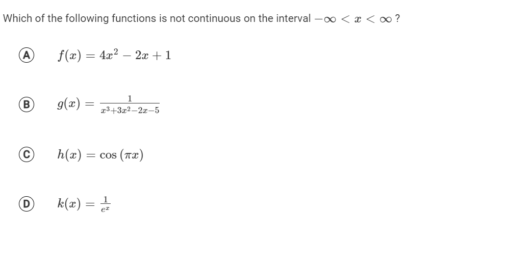 Solved Which of the following functions is not continuous on | Chegg.com