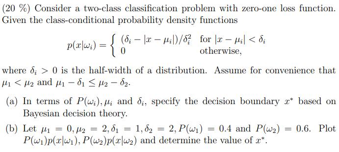 (20\%) Consider a two-class classification problem | Chegg.com