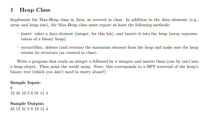 Solved 1 Heap Class Implement The Max Heap Class In Java As 