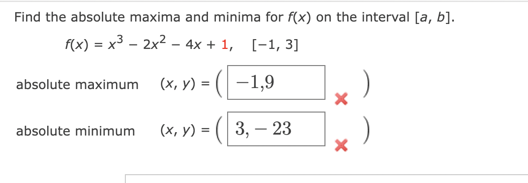 Solved Find the absolute maxima and minima for f(x) on the | Chegg.com