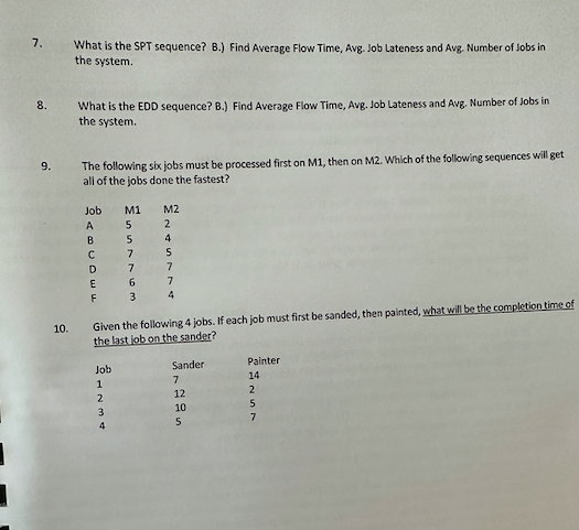 Solved 7. What is the SPT sequence? B.) Find Average Flow | Chegg.com