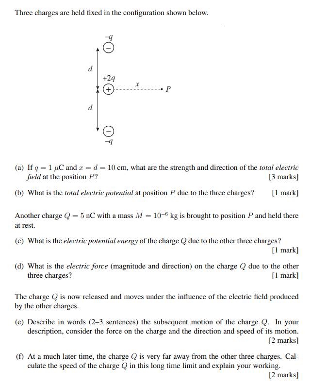 Solved Three charges are held fixed in the configuration | Chegg.com