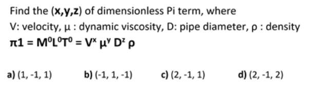 Solved Find the (x,y,z) of dimensionless Pi term, where V: | Chegg.com