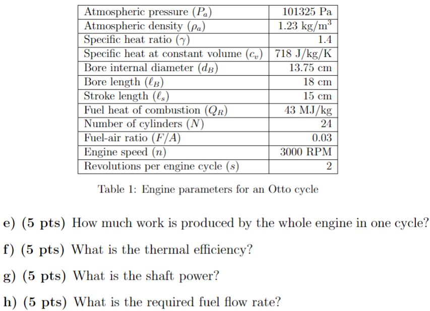 Solved Use the engine parameters in Tab. 1 to answer the | Chegg.com