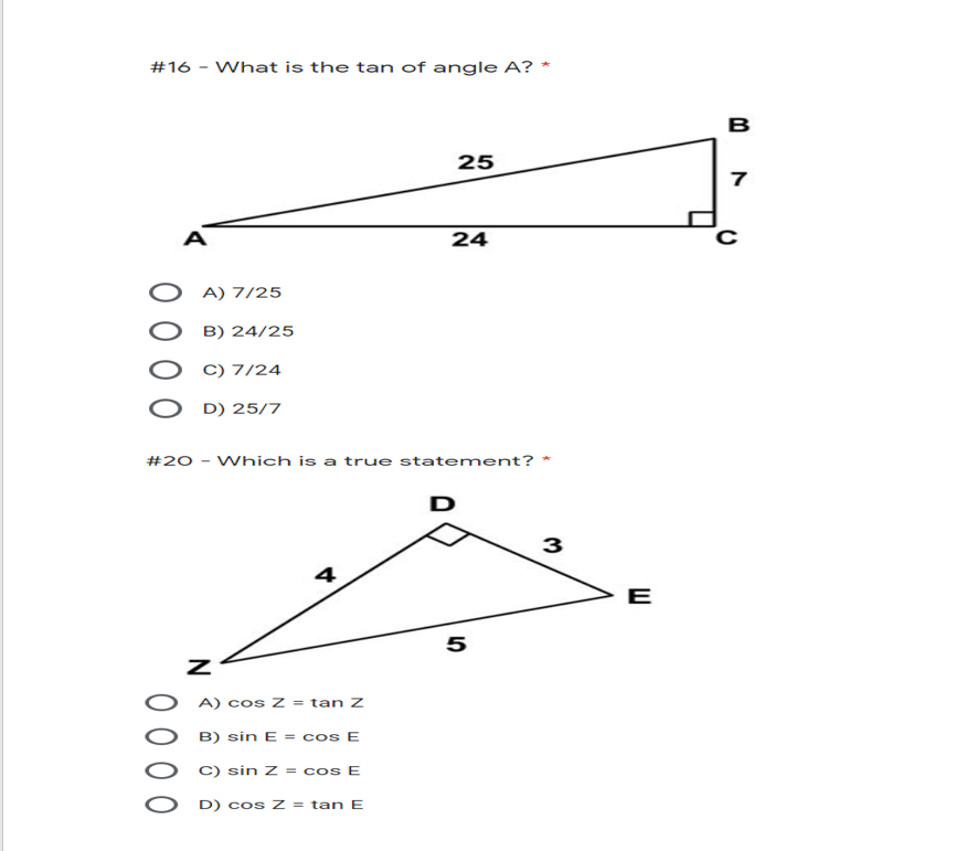 Solved #18 - What is the tan of angle B? * #14 - In the | Chegg.com