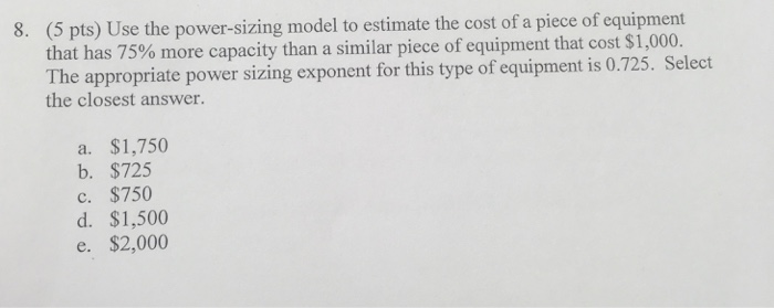 Solved Use the power-sizing model to estimate the cost of a | Chegg.com