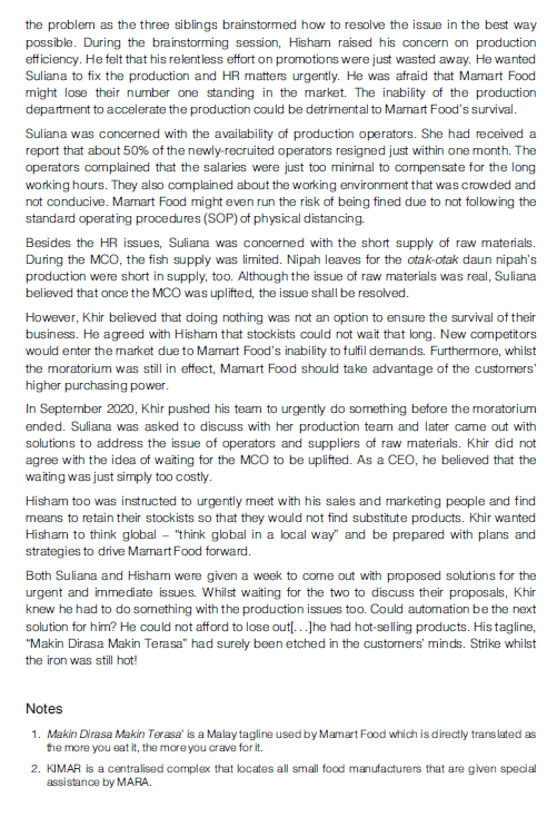 Solved Makin Dirasa Makin Terasa: the case of Mamart Food | Chegg.com