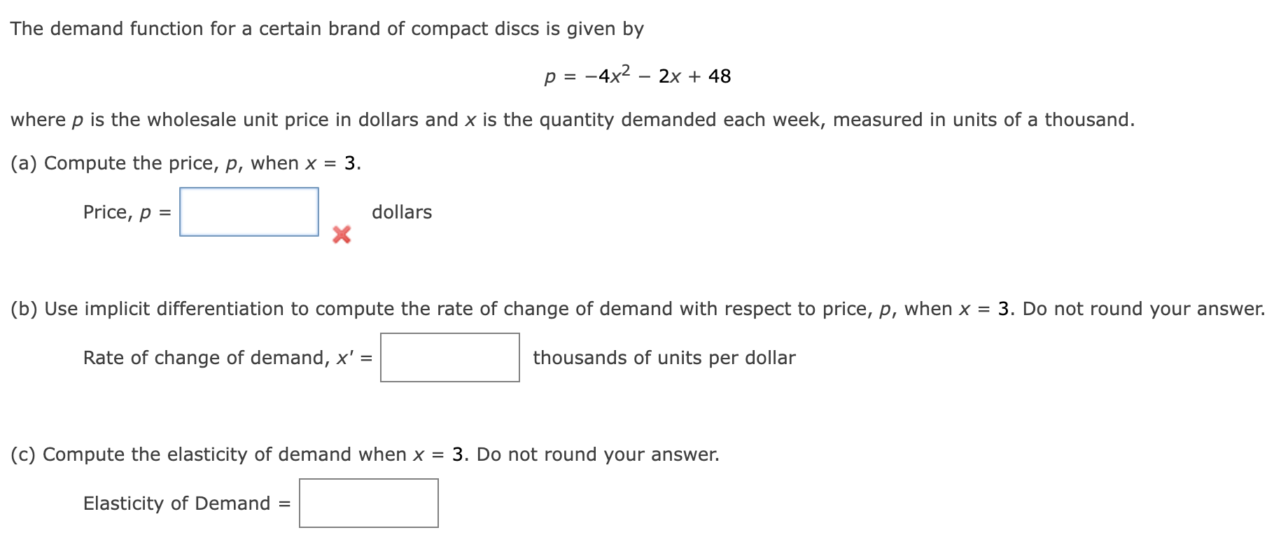 Solved The demand function for a certain brand of compact | Chegg.com