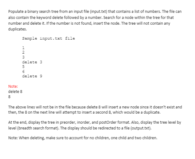 Solved Populate A Binary Search Tree From An Input File