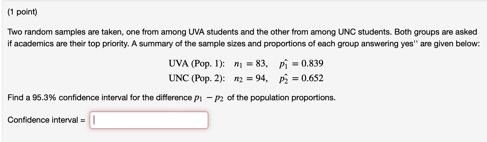 Solved Two random samples are taken, one from among UVA | Chegg.com