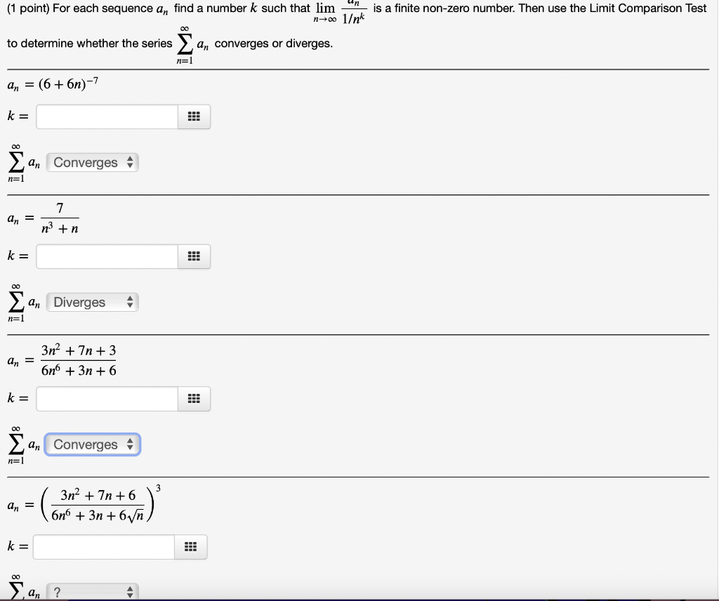 Solved (1 point) For each sequence a, find a number k such | Chegg.com