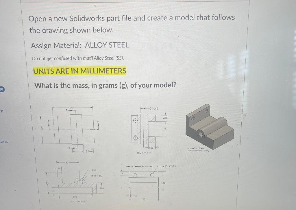 Solved Open A New Solidworks Part File And Create A Model 1126