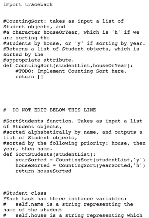 Solved import traceback #countingsort: takes as input a list | Chegg.com