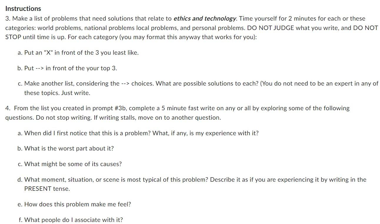 Solved Instructions 3. Make a list of problems that need | Chegg.com